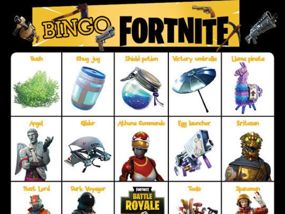 Fortnite Bingo Cards 12 Unique Cards with EXTRA LARGE