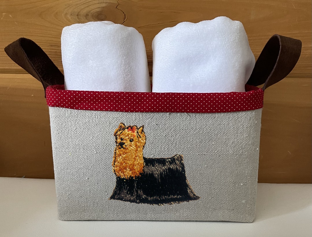 Yorkshire Terrier Yorkie Dog Fabric Basket Embroidered Gift ...