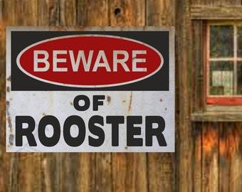 Beware of Rooster Sign - Etsy