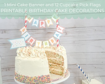 PRINTABLE Cake Topper Birthday Cake Banner Mini Bunting - Etsy