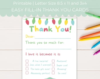 Easy Printable Fill-in Thank You Cards for Kids Cute Notecards for ...