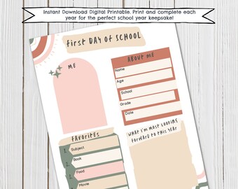 First Day of School Printable Questionnaire Interview First - Etsy