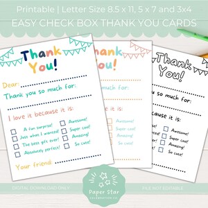 Easy Printable Fill-in Thank You Cards for Kids | Cute Notecards for ...