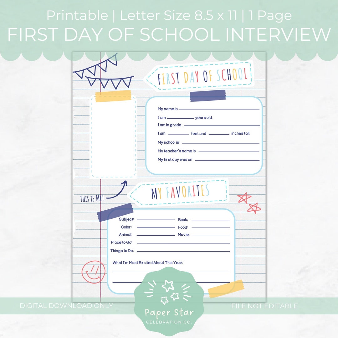 First Day of School Printable, Questionnaire, Interview, First Day ...