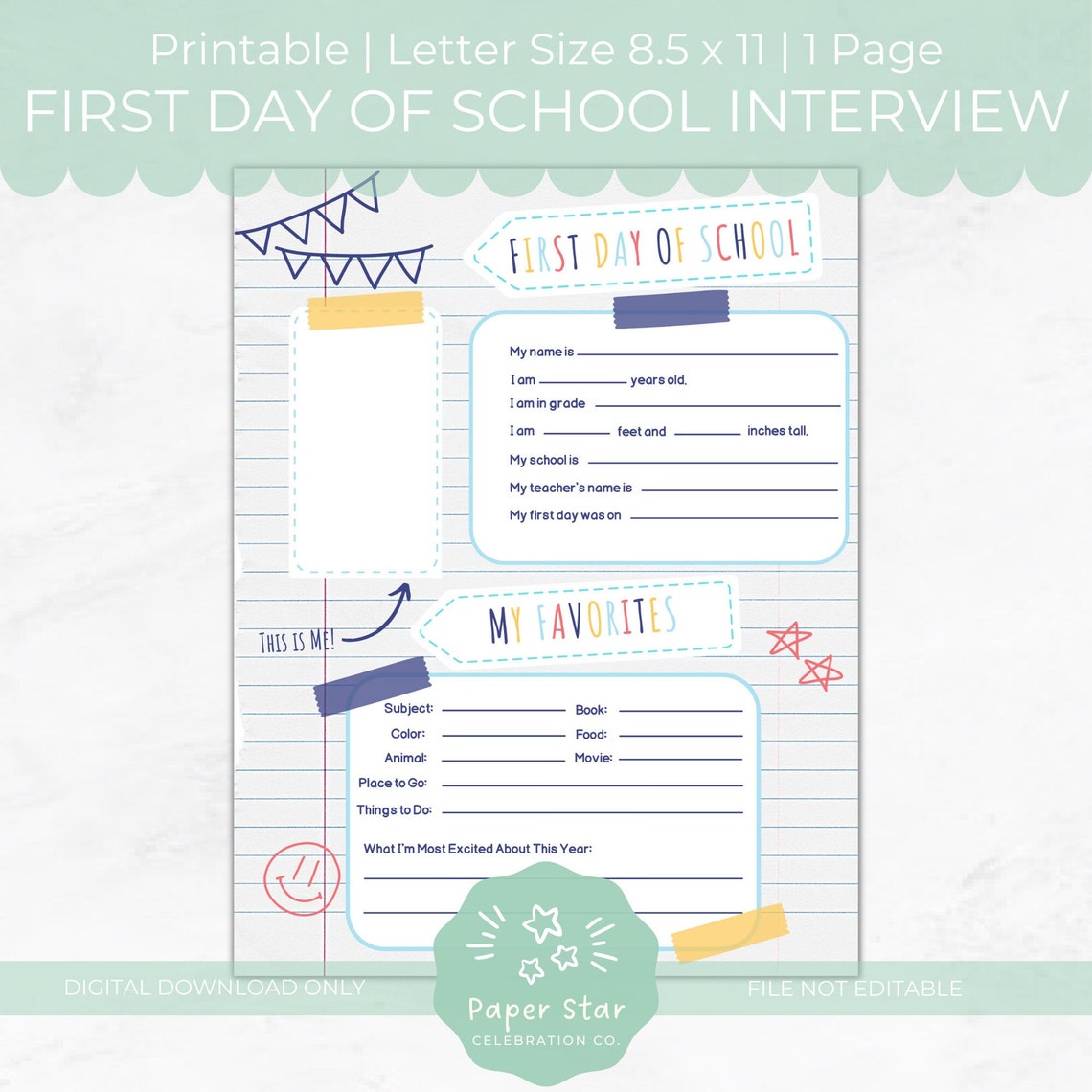 First Day of School Printable Questionnaire Interview First - Etsy