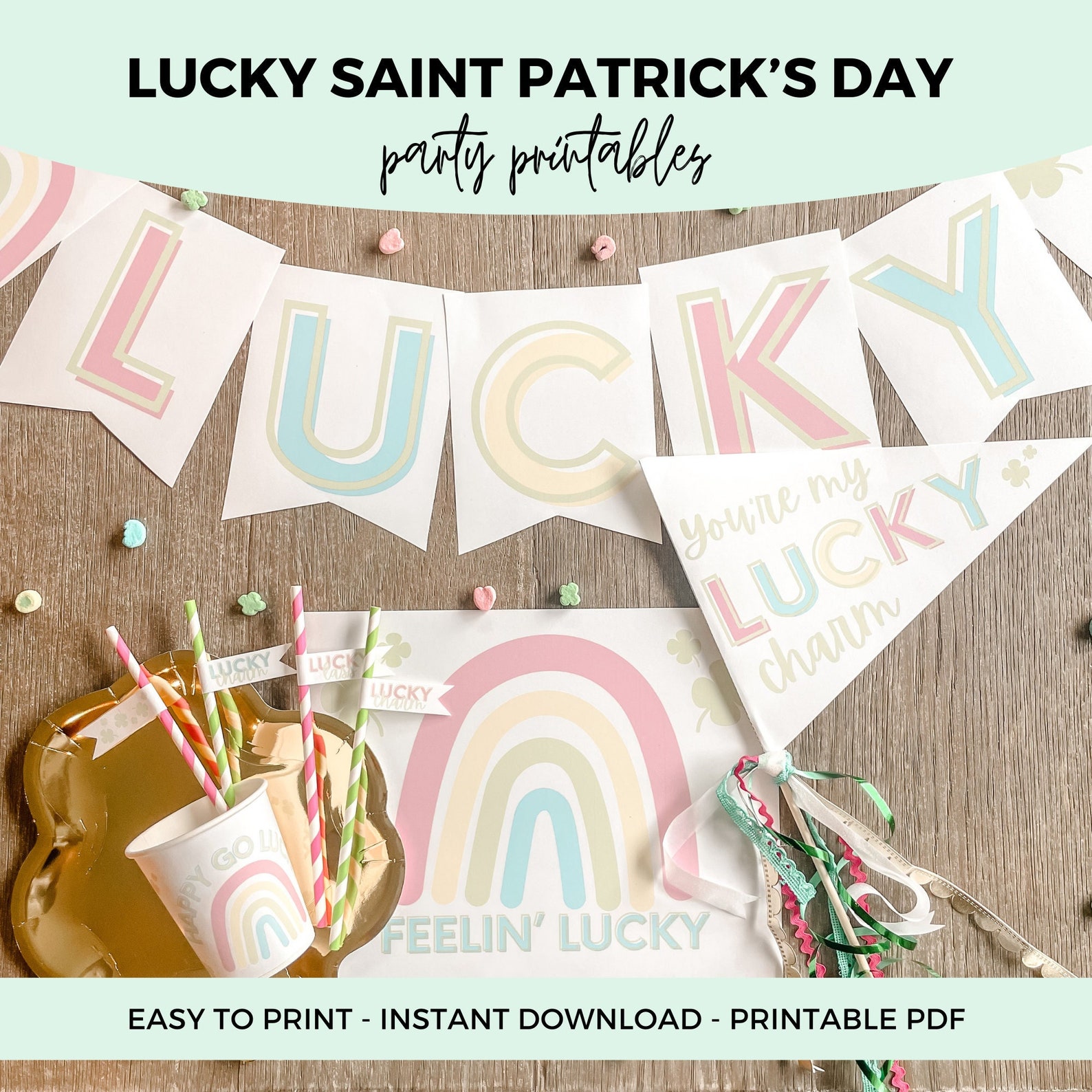 St Patrick's Day Party Printables Bundle Set | St Paddy's Banner, Lucky ...