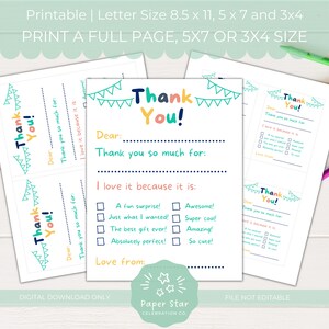 Easy Printable Fill-in Thank You Cards for Kids | Cute Notecards for ...