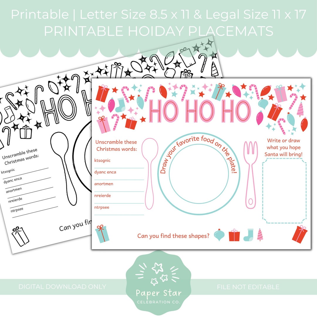 Kids Holiday Coloring Placemat Printable Christmas Placemat - Etsy