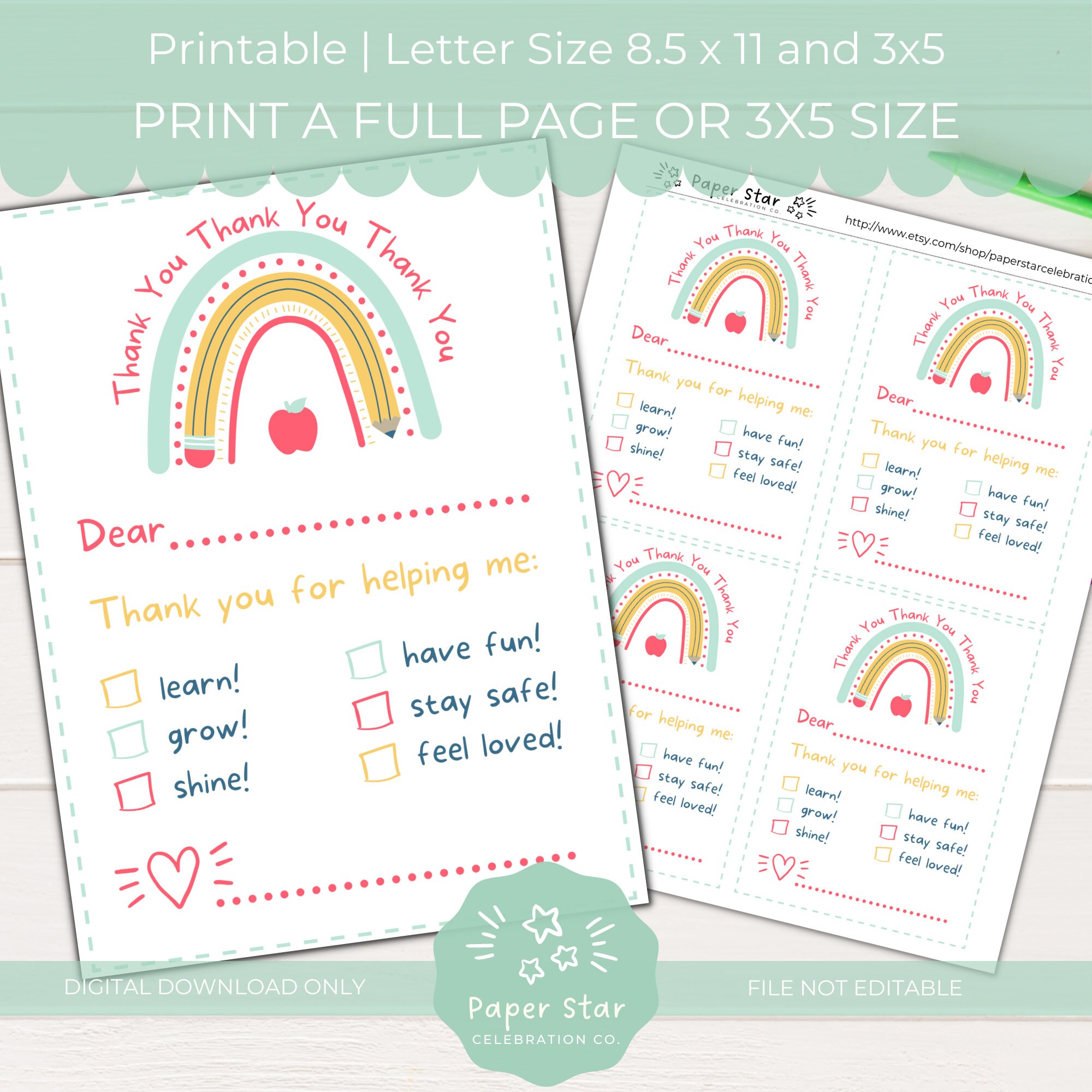 Printable Kids Teacher Appreciation Thank You Cards Fun and Colorful ...