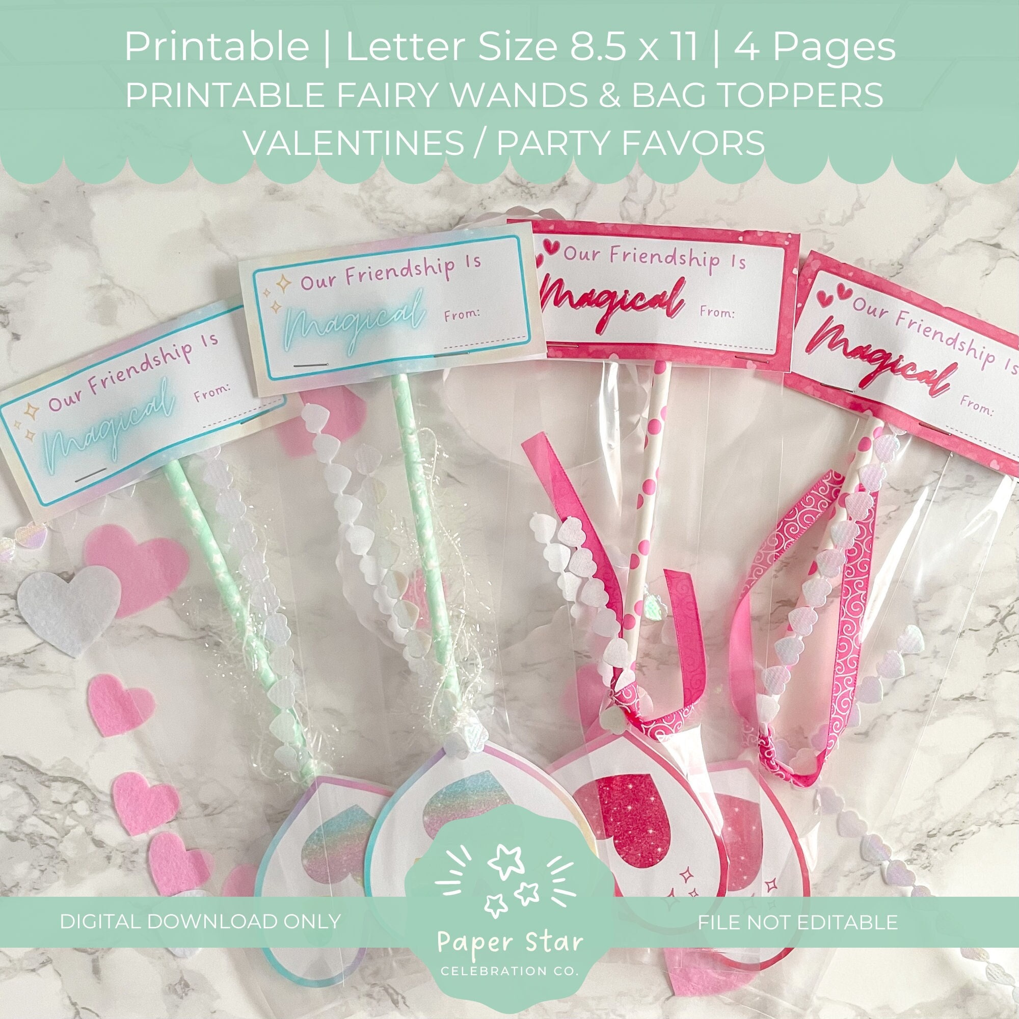 Printable Fairy Wands & Bag Toppers Class Valentines Treat Bag Topper ...