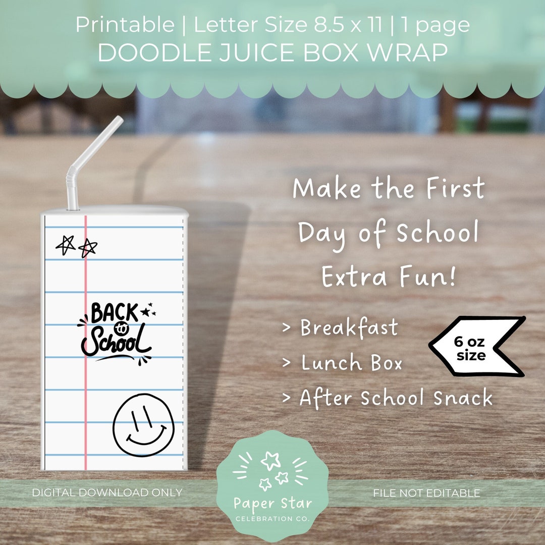 Printable Juice Box Label Wrap for Back to School or First Day Lunch ...