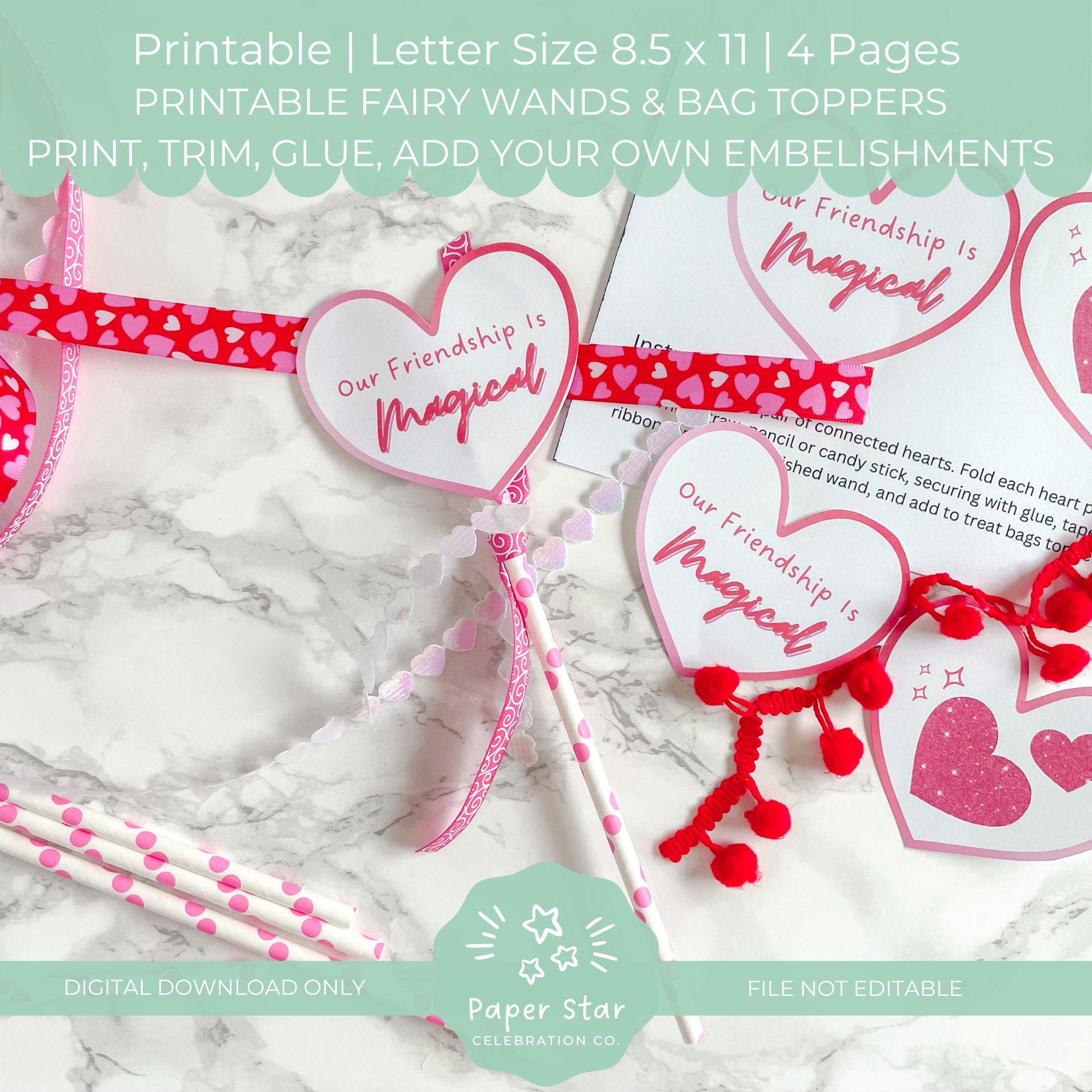 Printable Fairy Wands & Bag Toppers Class Valentines Treat Bag Topper ...