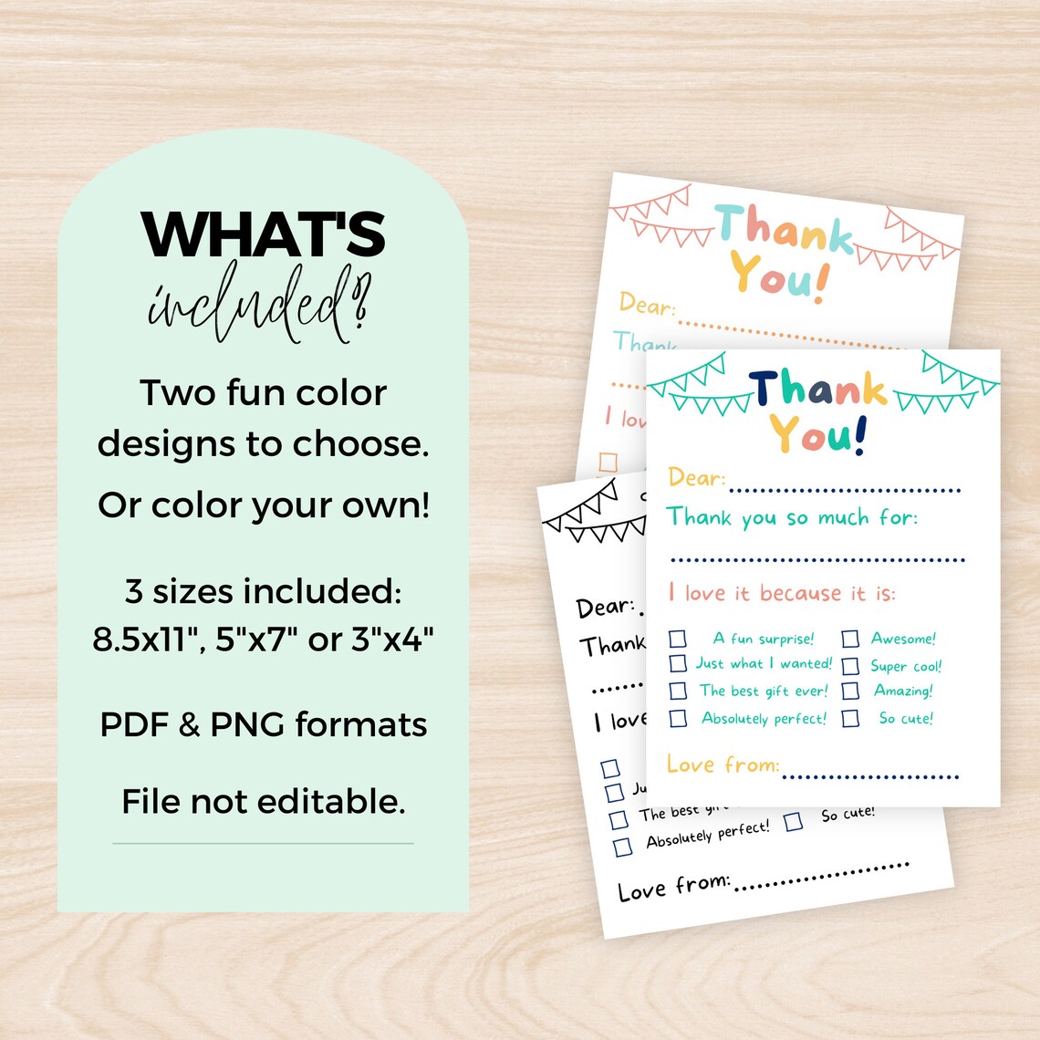 Easy Printable Fill-in Thank You Cards for Kids Cute Notecards for ...