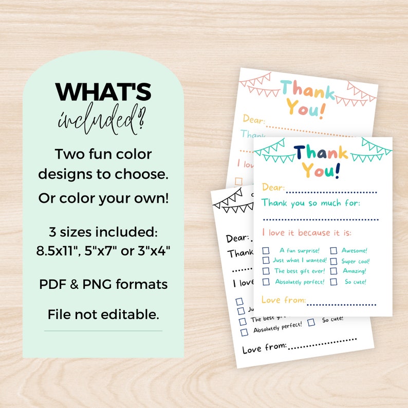 Easy Printable Fill-in Thank You Cards for Kids | Cute Notecards for ...