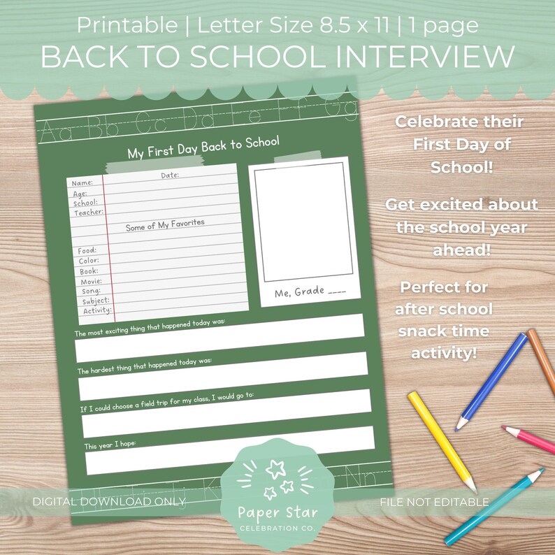First Day of School Interview Printable, Back to School Questionnaire ...