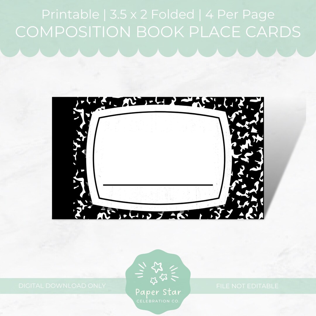 Printable Composition Book Place Cards Back to School Name - Etsy