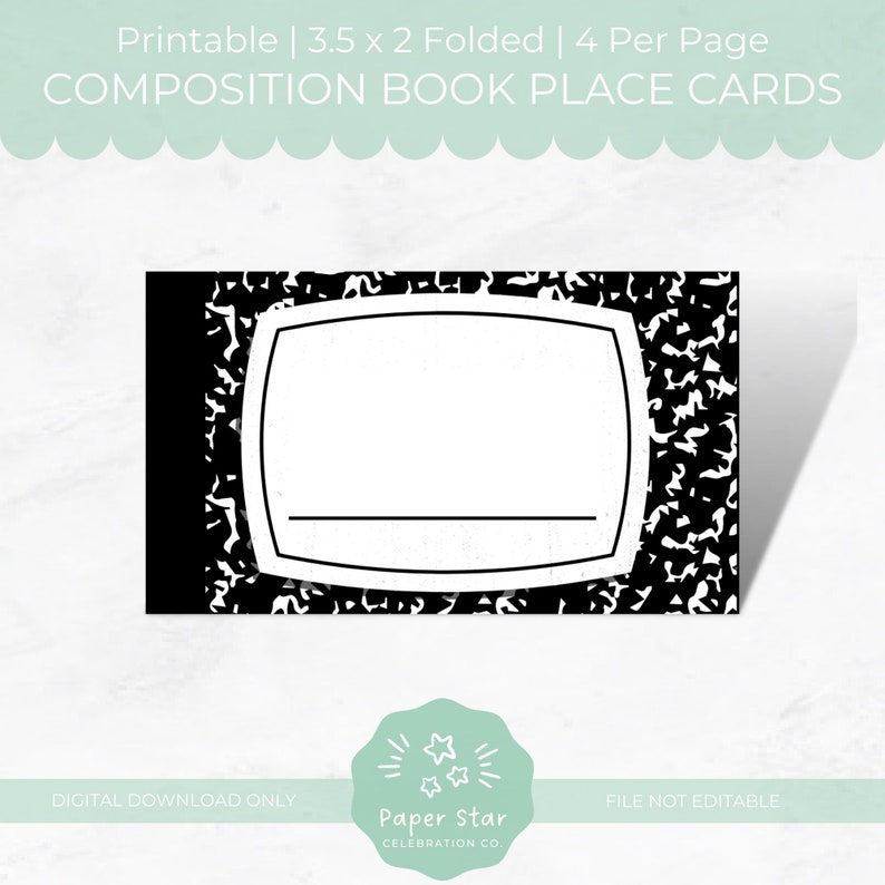 Printable Composition Book Place Cards Back to School Name - Etsy