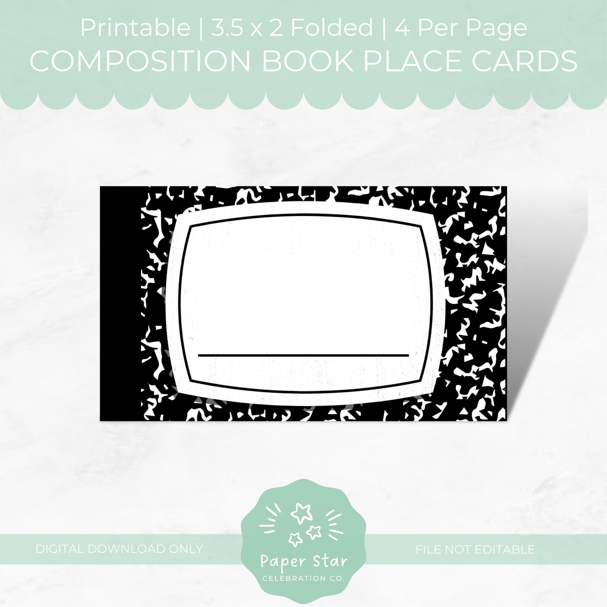 Printable Composition Book Place Cards, Back to School Name Cards, Back ...