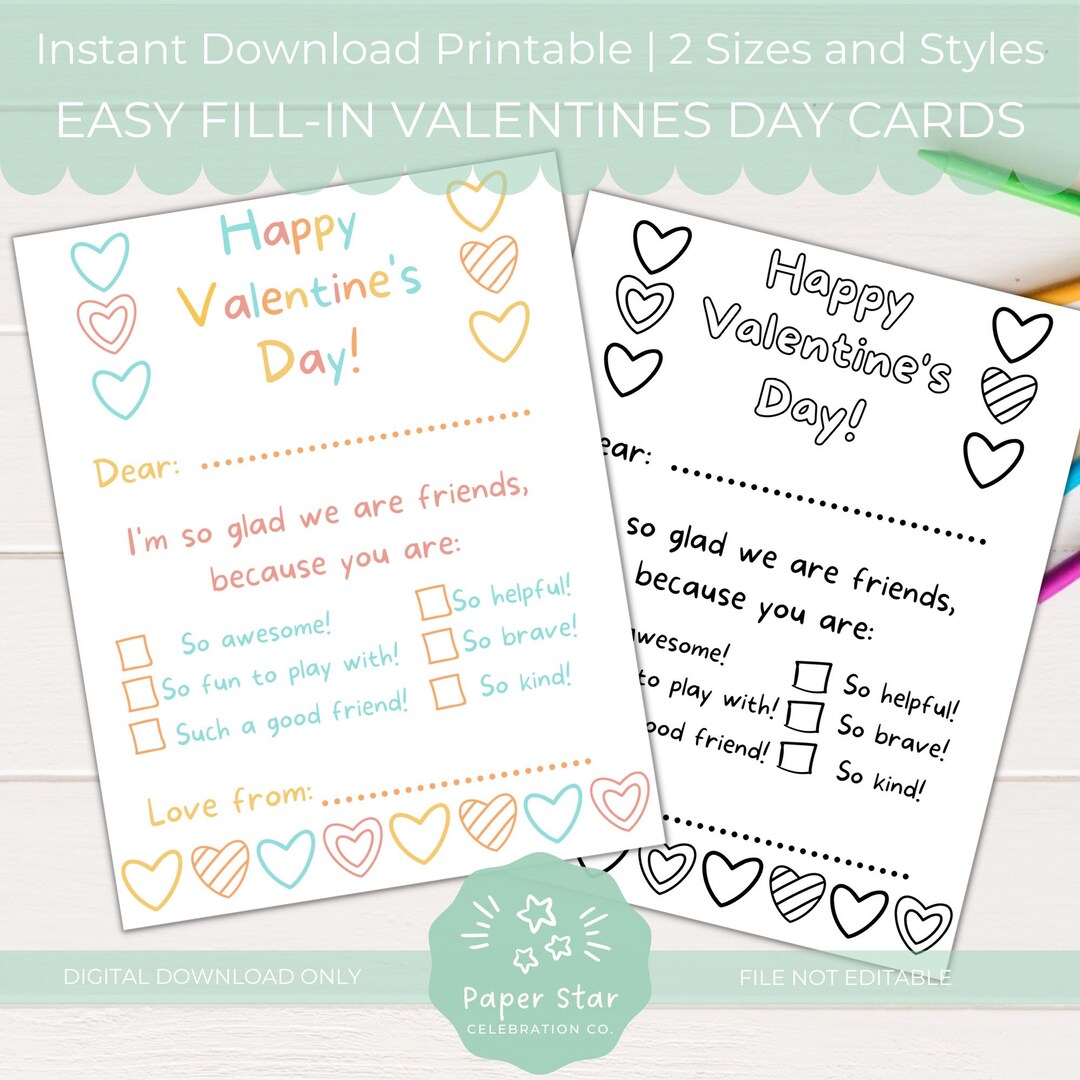 Easy Printable Fill-in Valentines and Stickers for Kids | Cute ...