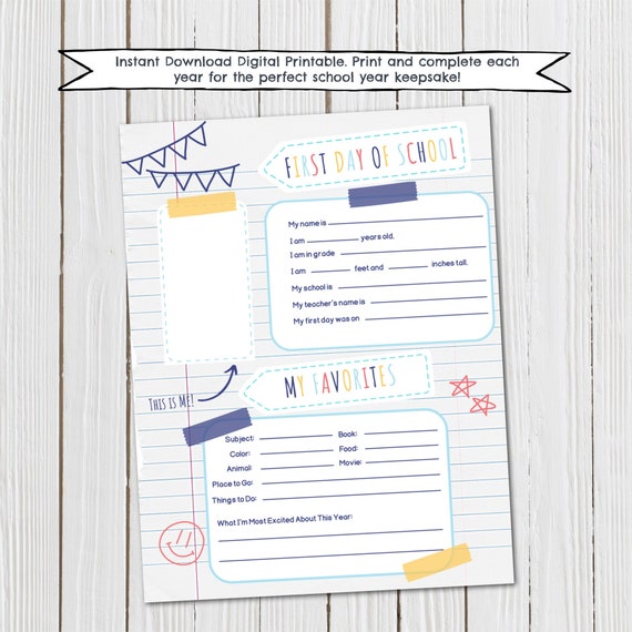 First Day of School Printable Questionnaire Interview First - Etsy