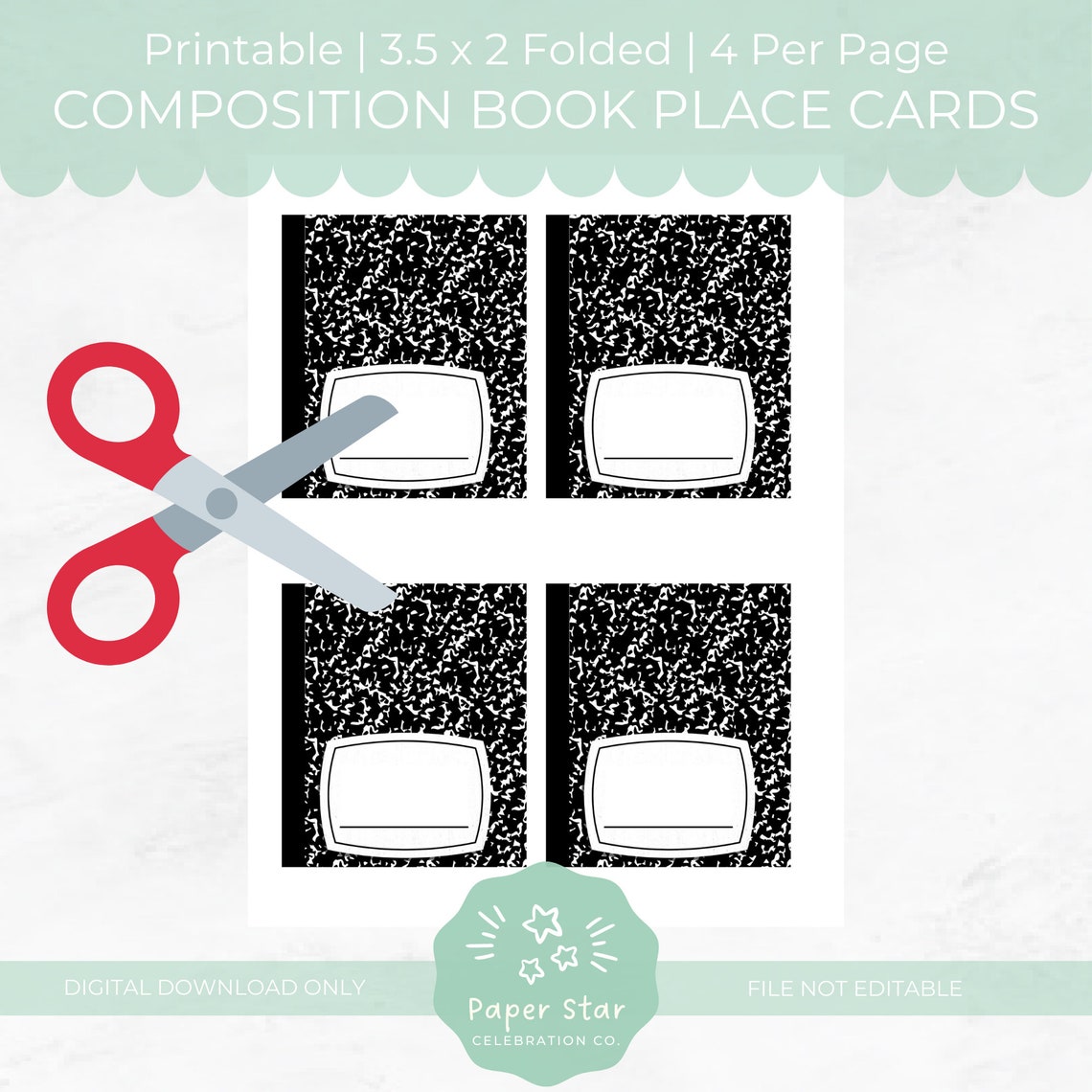 Printable Composition Book Place Cards, Back to School Name Cards, Back ...