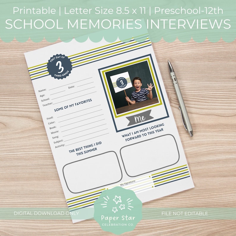 School Memories Interview Printable: First & Last Day Keepsake (digital ...