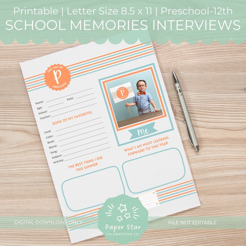 School Memories Interview Printable: First & Last Day Keepsake (digital ...