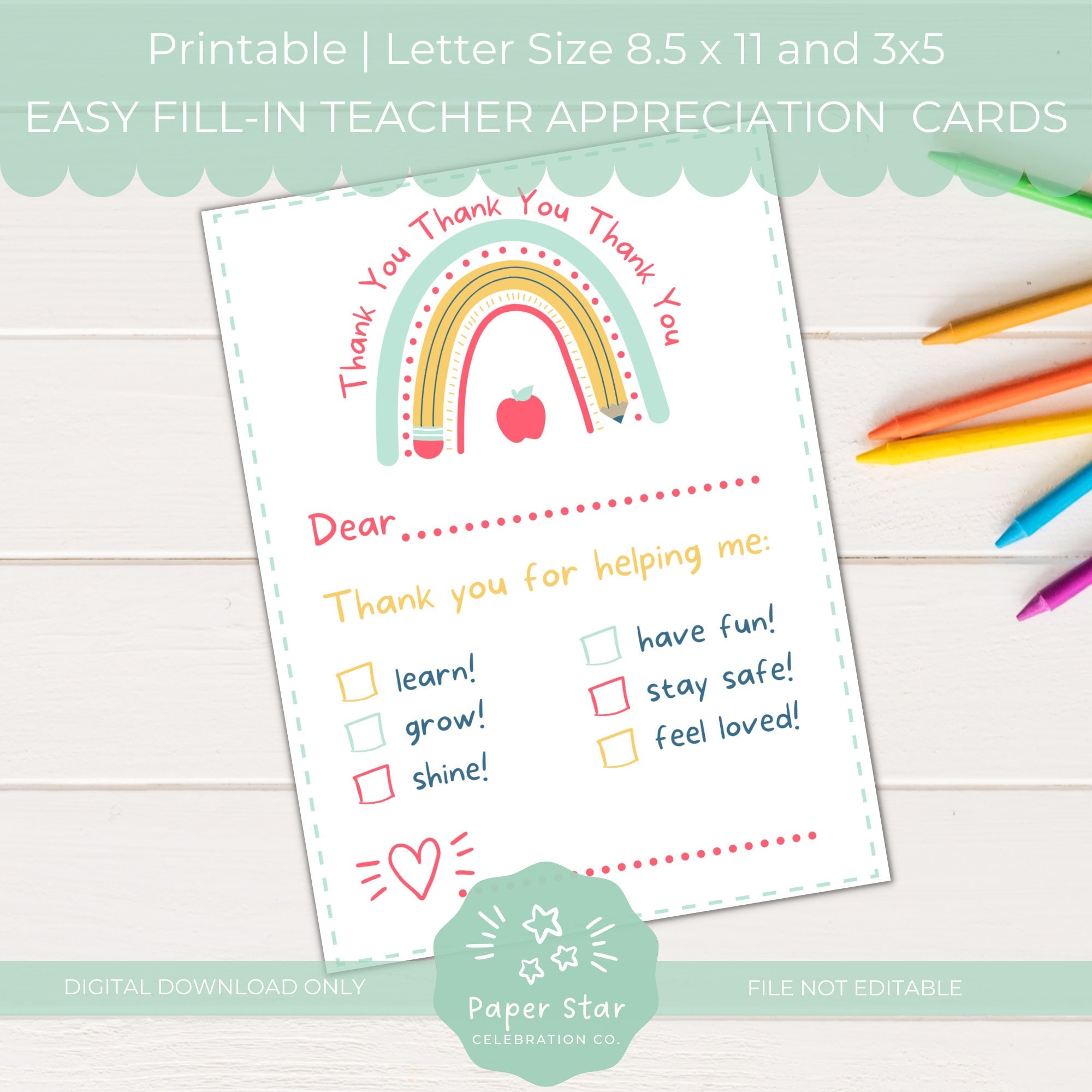 Printable Kids Teacher Appreciation Thank You Cards | Fun and Colorful ...