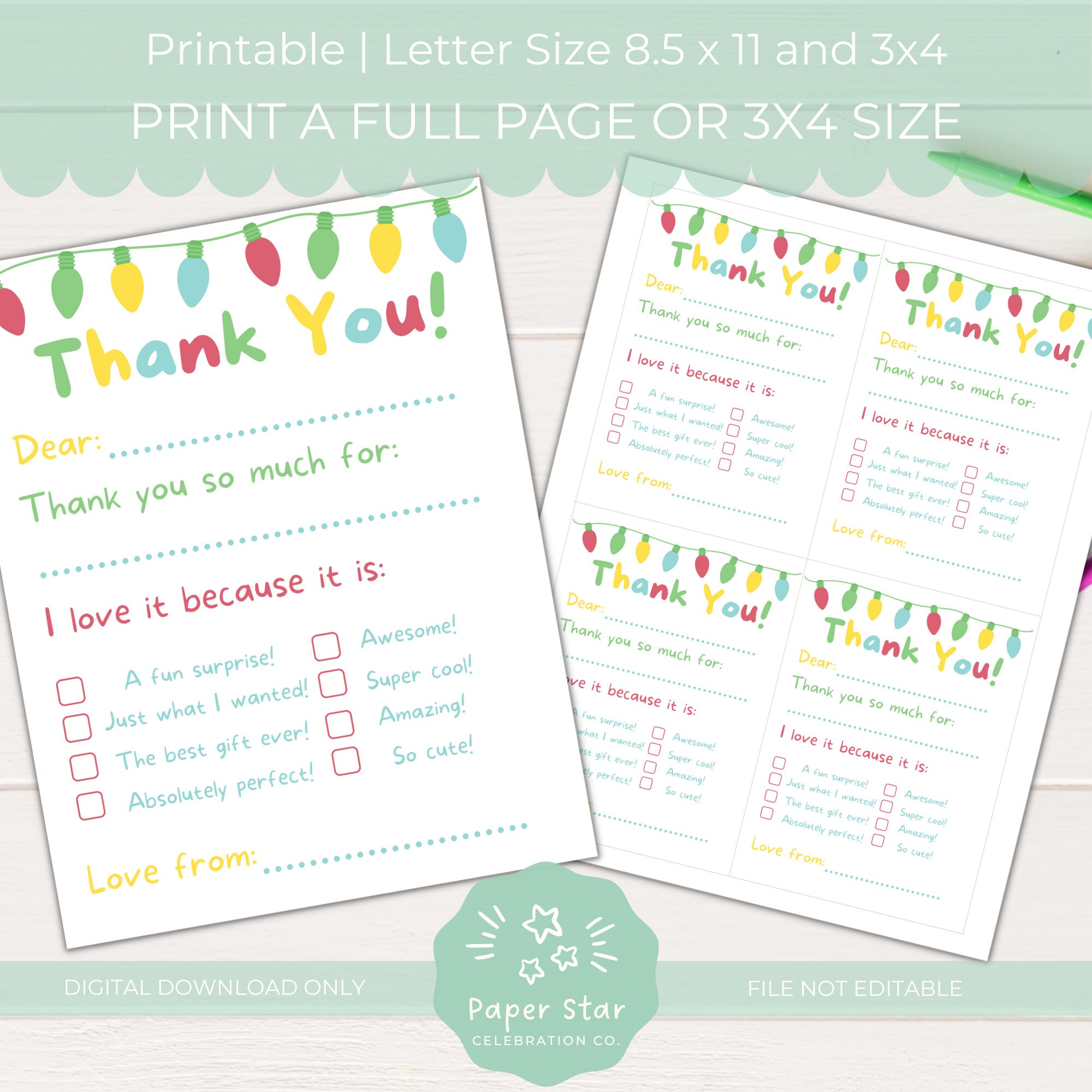 Easy Printable Fill-in Holiday Thank You Cards for Kids Cute Christmas ...