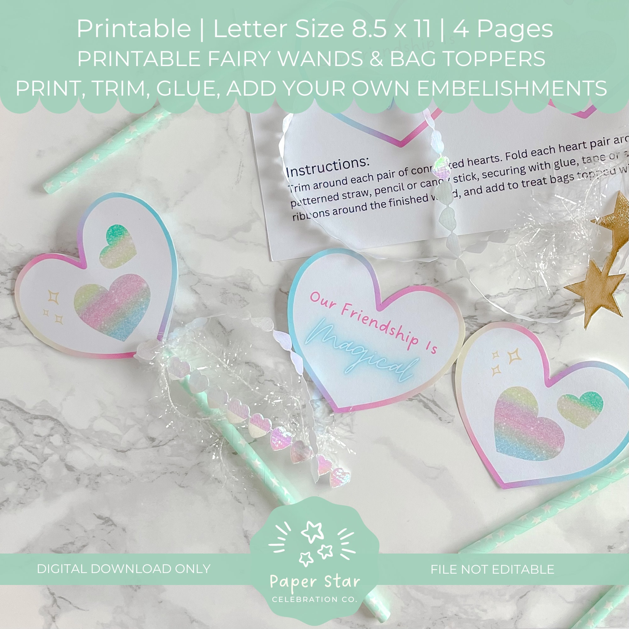 Printable Fairy Wands & Bag Toppers Class Valentines Treat Bag Topper ...