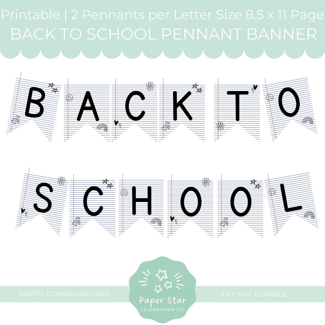 Back to School Banner: Notebook Paper Pennants (digital Download PDF ...