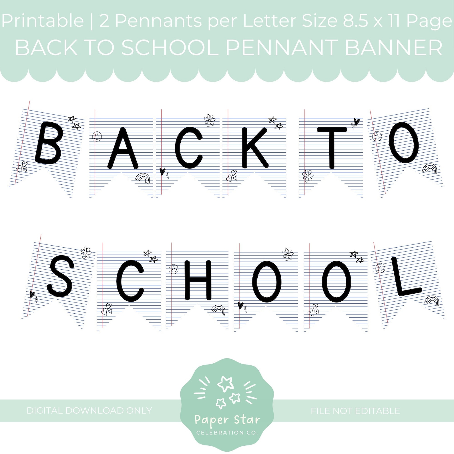 Back to School Banner: Notebook Paper Pennants (digital Download PDF ...