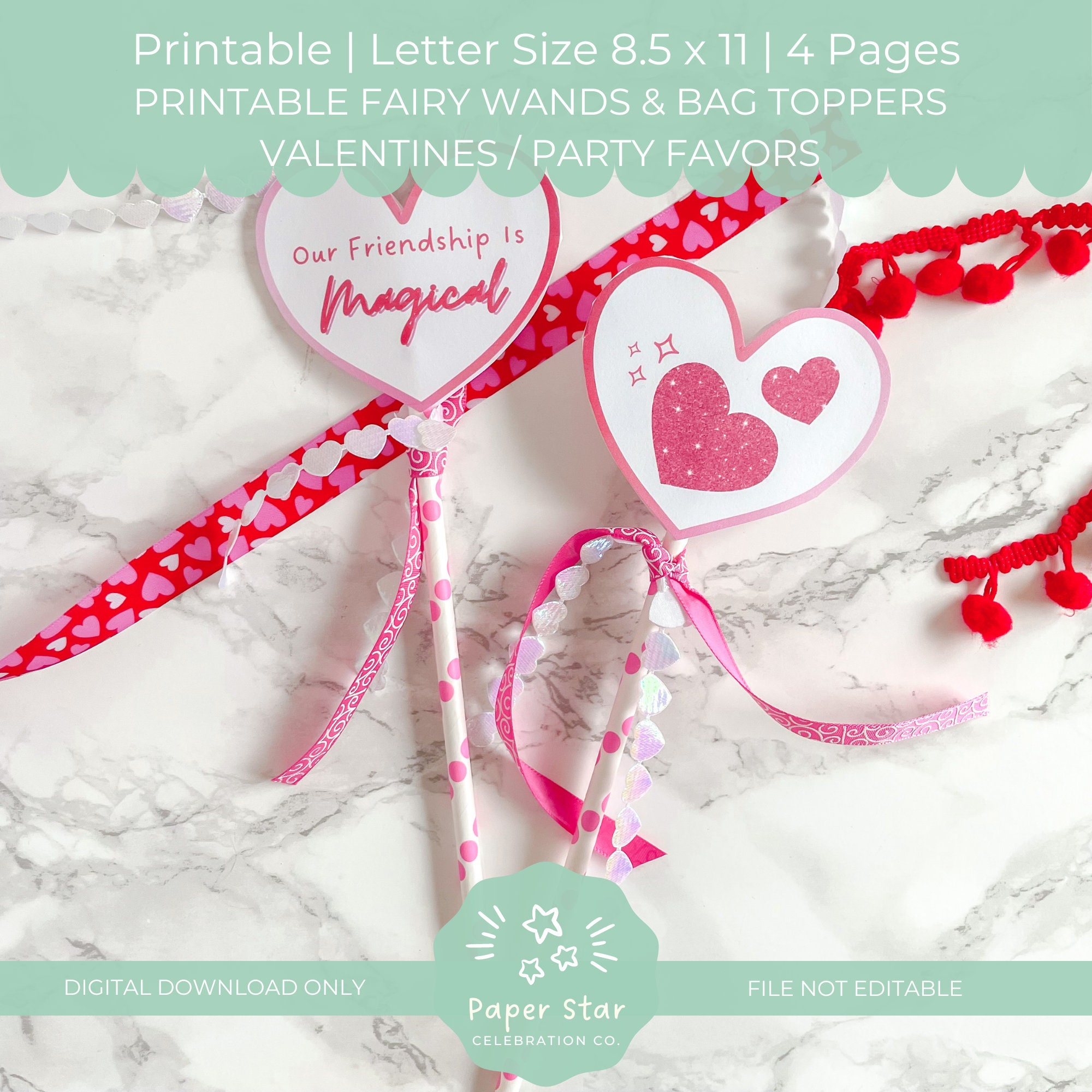 Printable Fairy Wands & Bag Toppers Class Valentines Treat Bag Topper ...