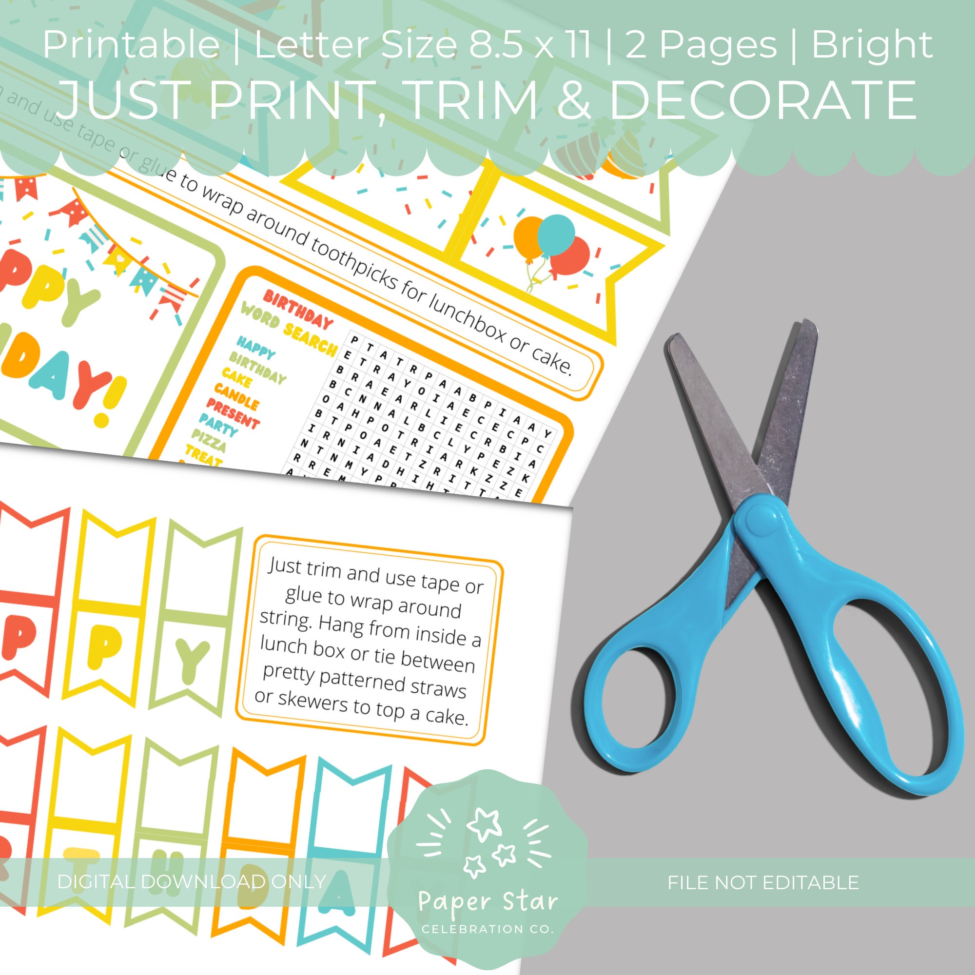 Printable Birthday Decorations Kit for Lunch Box Printable Cake Topper ...