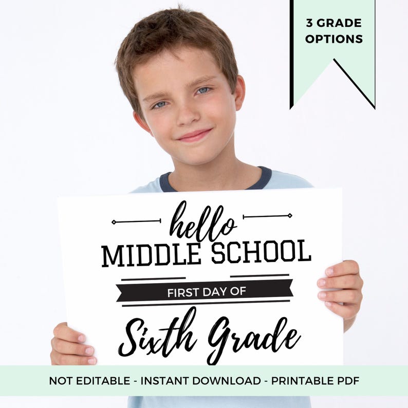 Middle School Photo Prop: First Day Sign, Grades 5-7 (digital Download ...