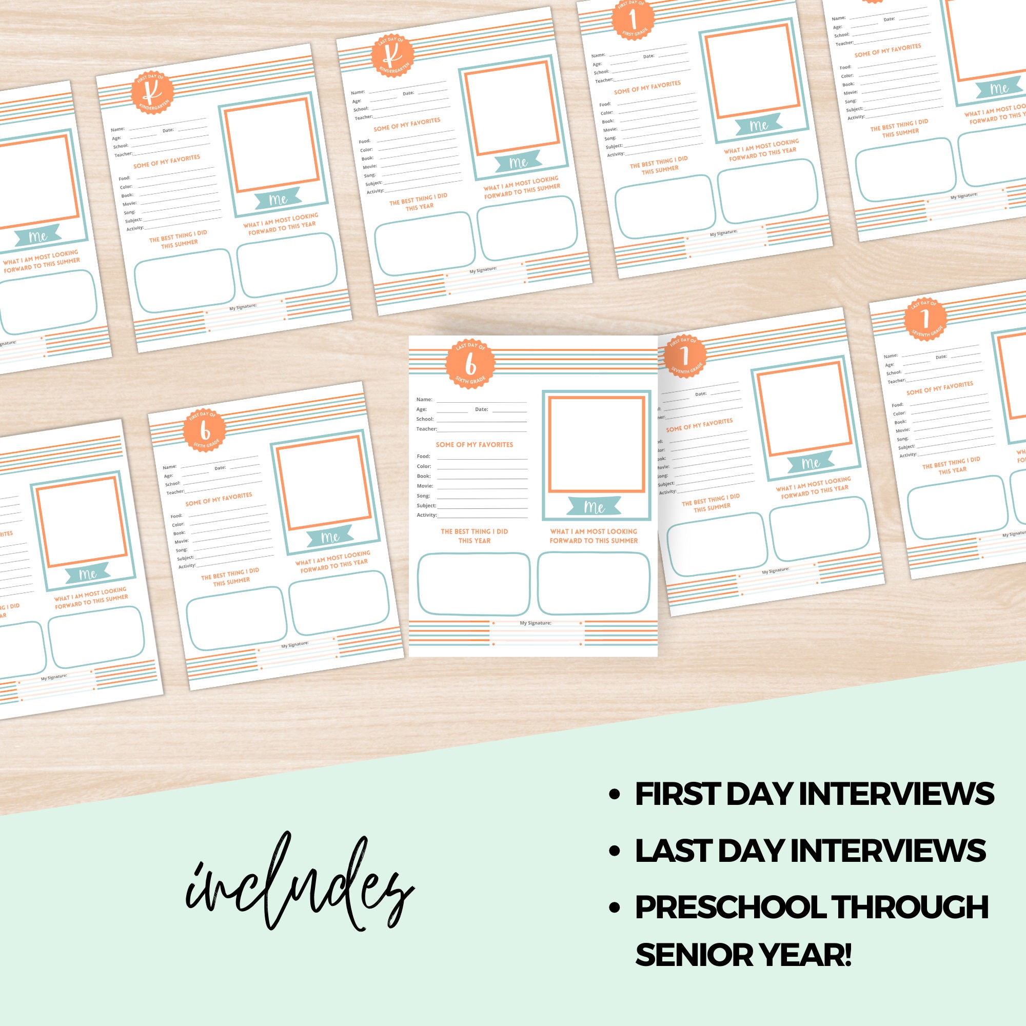 Back to School Printables for First & Last Day of School Interviews ...