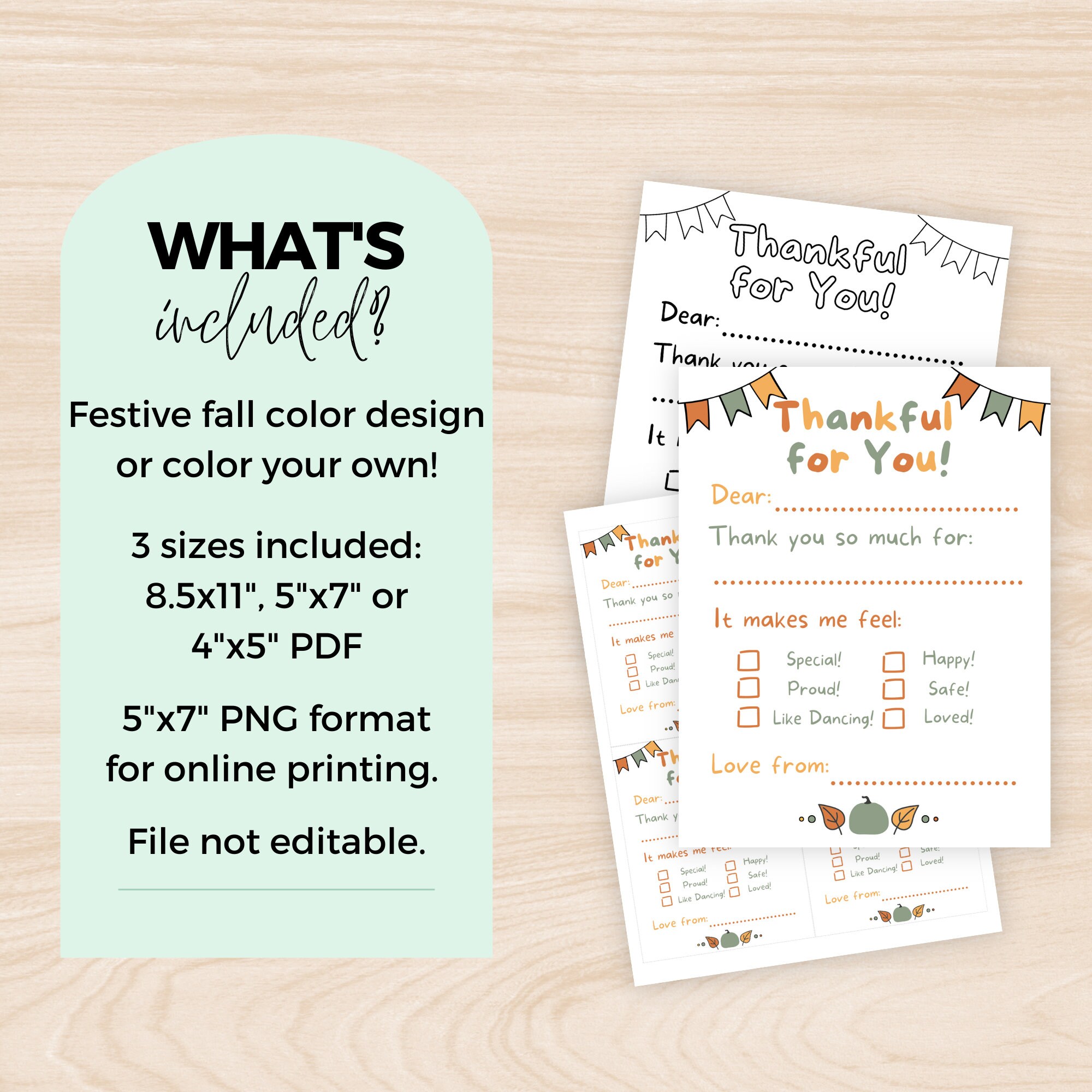 Easy Printable Check Box Gratitude Cards for Kids Cute Notecards for ...