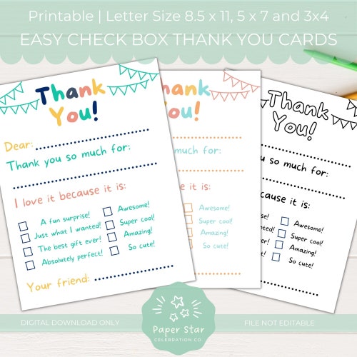 Printable Thank You Cards for Kids Fill in the Blanks - Etsy