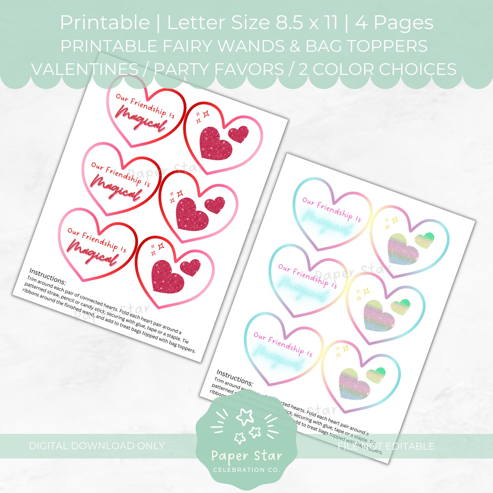 Printable Fairy Wands & Bag Toppers Class Valentines Treat Bag Topper ...