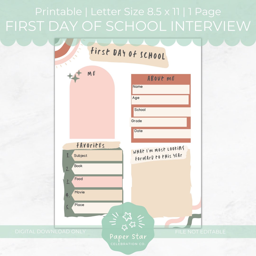 First Day & Last Day of School Printables, Questionnaire, Interview ...