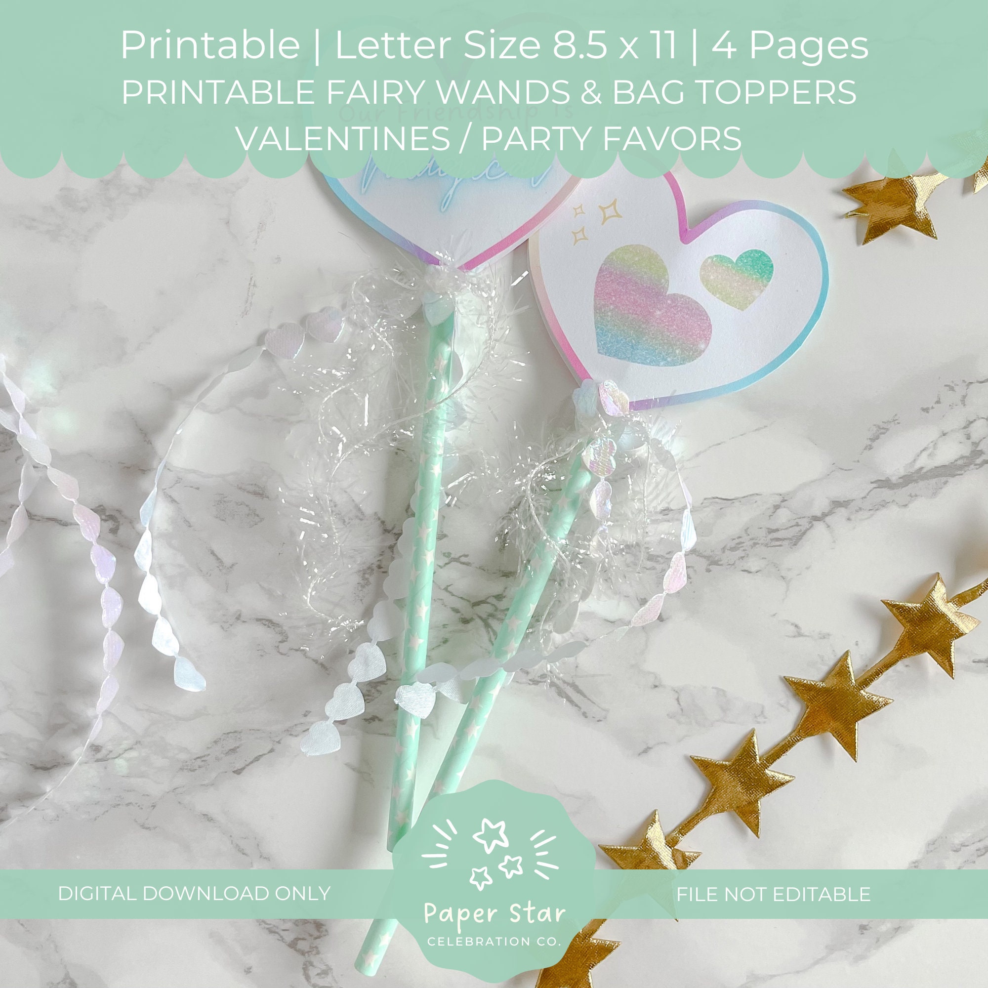 Printable Fairy Wands & Bag Toppers Class Valentines Treat Bag Topper ...