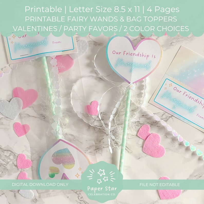 Printable Fairy Wands & Bag Toppers Class Valentines Treat Bag Topper ...