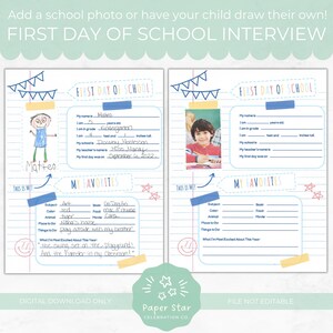 First Day of School Printable, Questionnaire, Interview, First Day ...