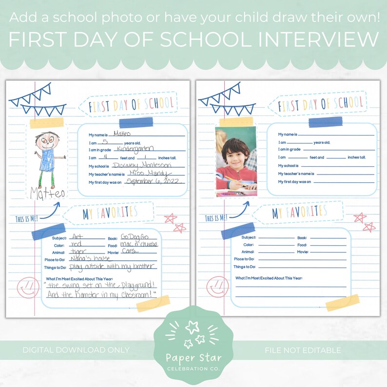 First Day of School Printable Questionnaire Interview First - Etsy