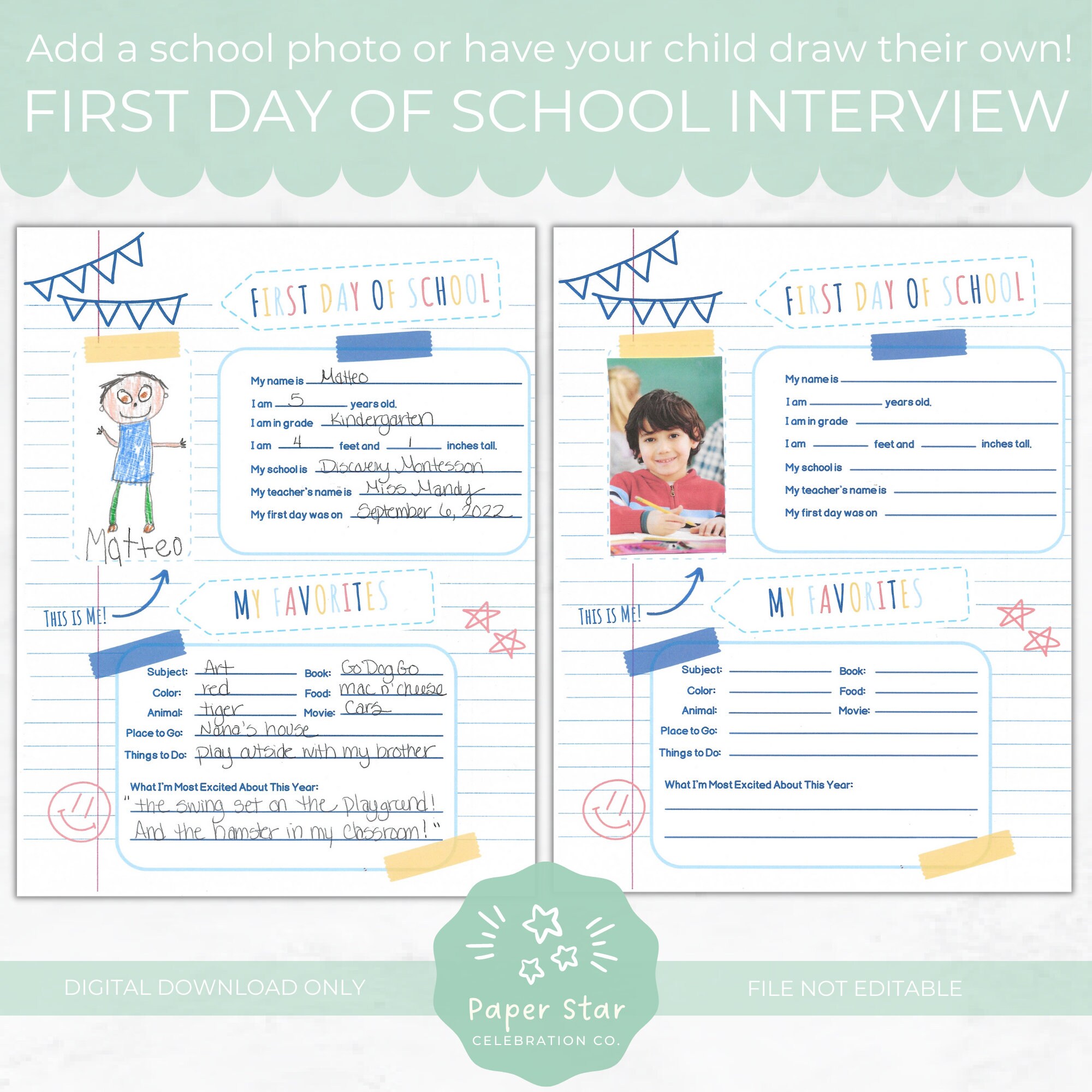 First Day of School Printable Questionnaire Interview First - Etsy