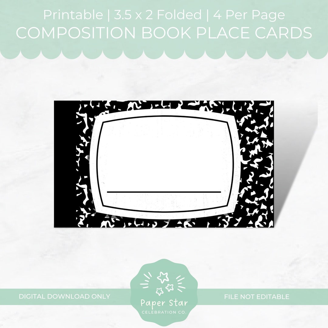 Printable Composition Book Place Cards, Back to School Name Cards, Back ...