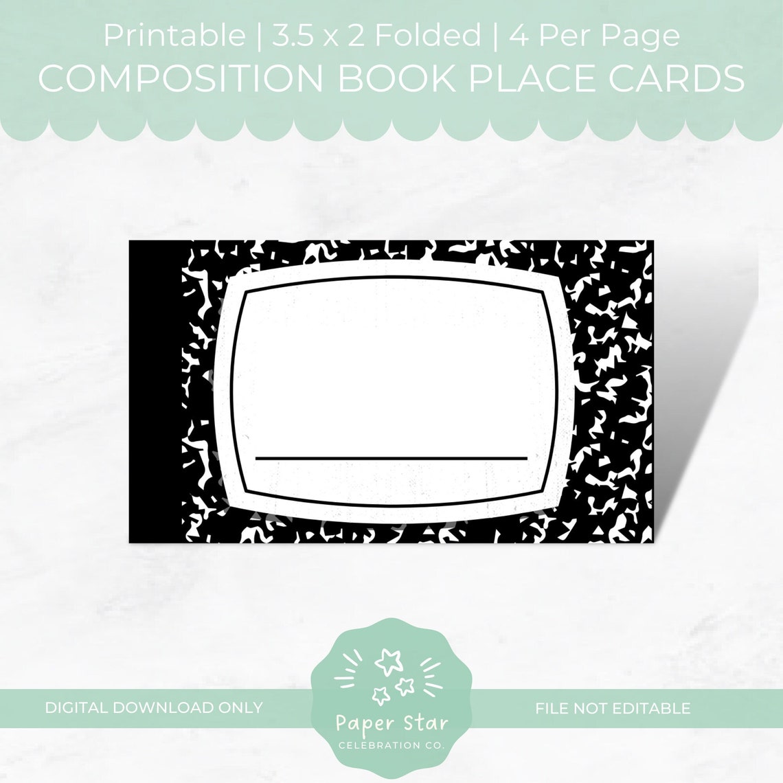 Printable Composition Book Place Cards, Back to School Name Cards, Back ...