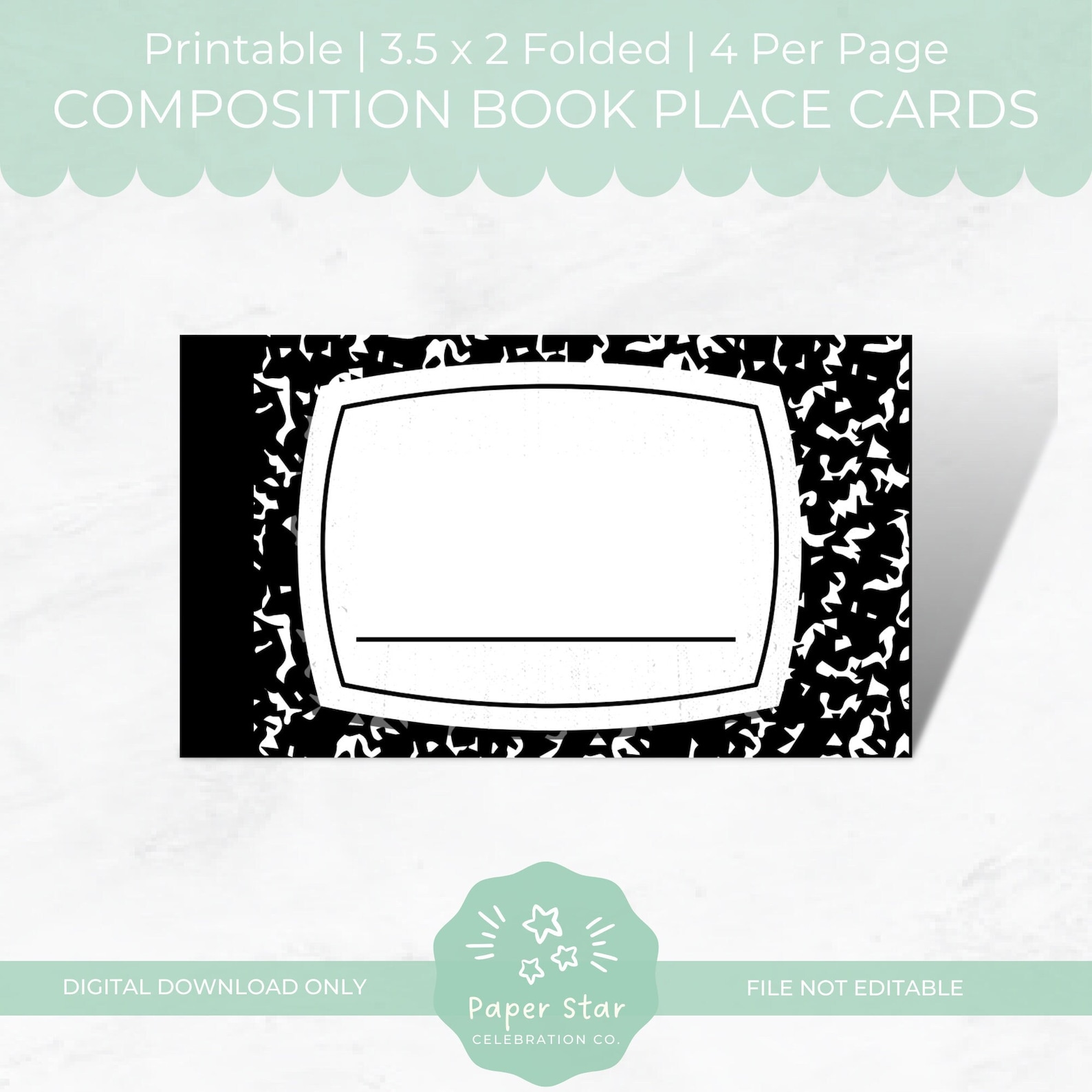 Printable Composition Book Place Cards, Back to School Name Cards, Back ...