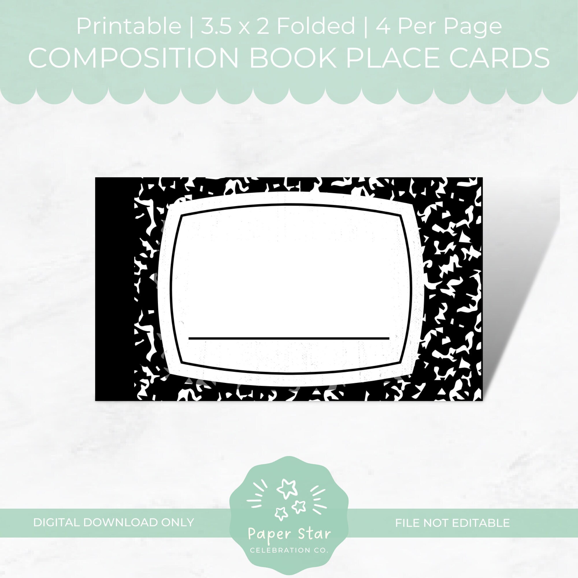 Printable Composition Book Place Cards, Back to School Name Cards, Back ...