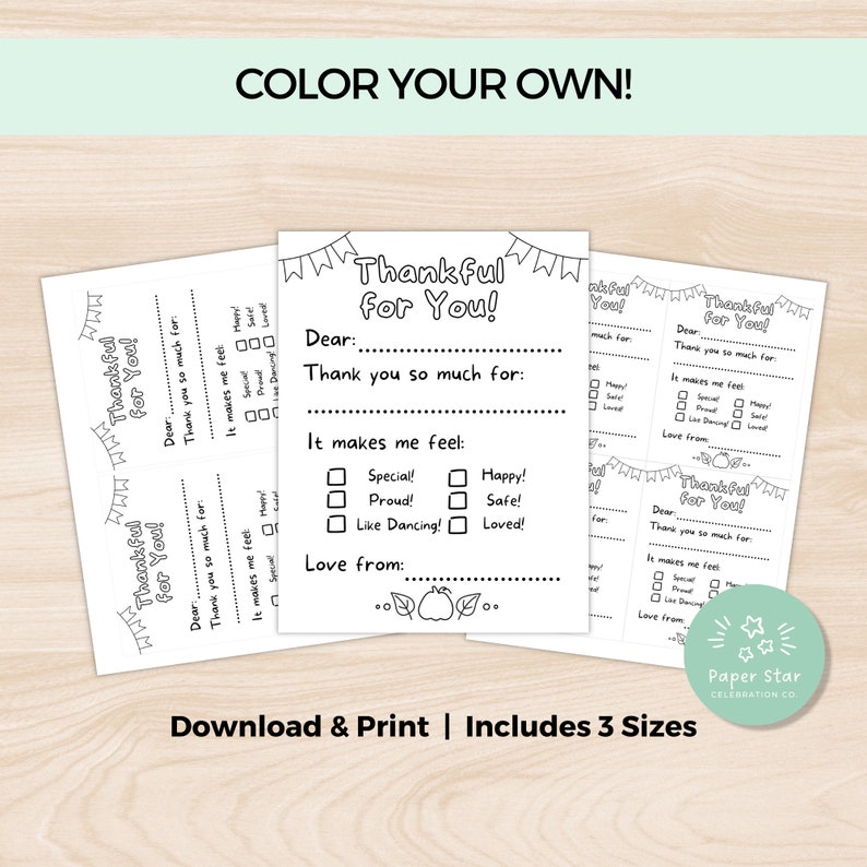 Easy Printable Check Box Gratitude Cards for Kids Cute Notecards for ...